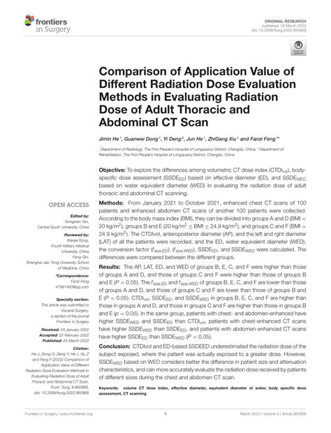 Pdf Comparison Of Application Value Of Different Radiation Dose Evaluation Methods In