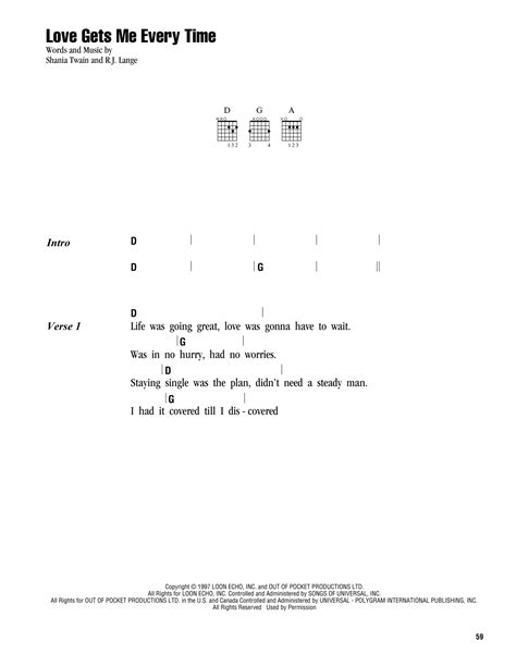 Love Gets Me Every Time By Shania Twain Guitar Chordslyrics Guitar