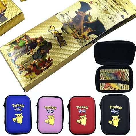 Pokemon cartões de plástico ouro vmax gx caixa de cartão charizard pikachu coleção rara batalha