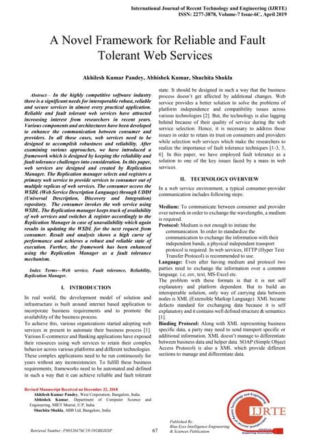 A Novel Framework For Reliable And Fault Tolerant Web Services Pdf
