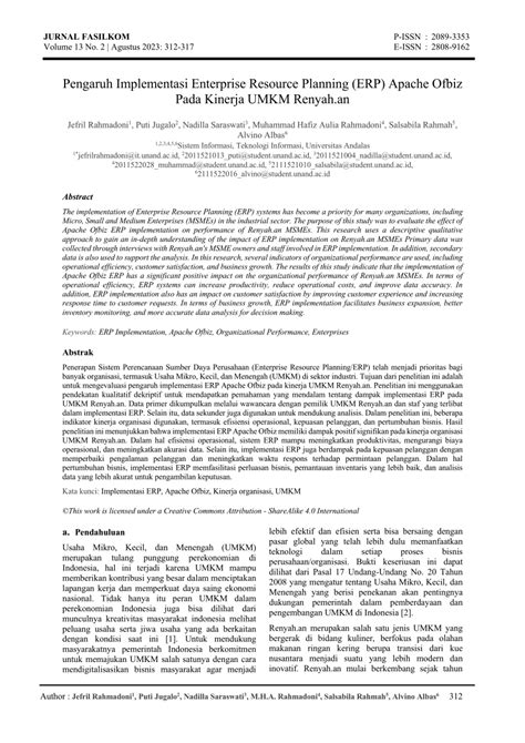 Pdf Pengaruh Implementasi Enterprise Resource Planning Erp Apache Ofbiz Pada Kinerja Umkm