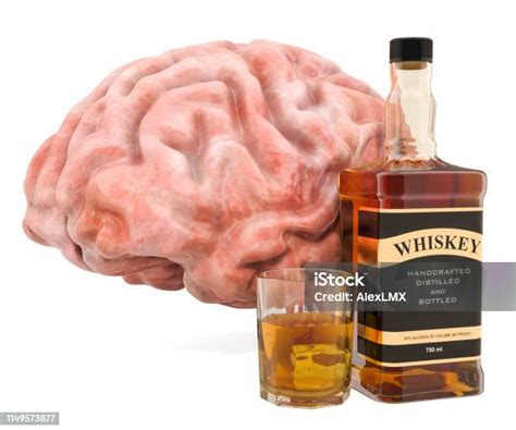 뇌와 알콜 음료 알코올 관련 뇌 손상 개념 흰색 배경에 고립 된 3d 렌더링 술 마실 것에 대한 스톡 사진 및 기타 이미지