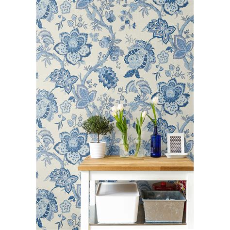 Seabrook Designs Bernadette Jacobean French Blue Wallpaper