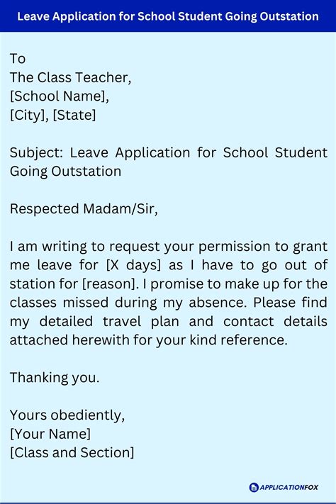 Leave Application For School Student For Going Outstation