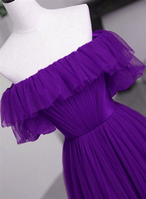 Dark Purple Tulle Off Shoulder Long Party Dress A Line Purple Prom Dr