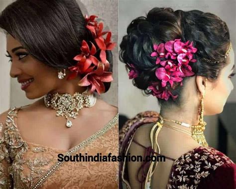 Indian Wedding Bun Hairstyle With Flowers And Gajra