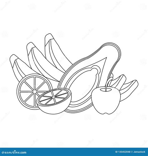 Desenhos Animados Deliciosos Dos Frutos Em Preto E Branco Ilustração Do