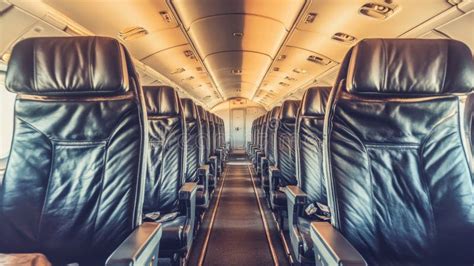 Empty Airplane Cabin With Leather Seats Retro Style Illumination