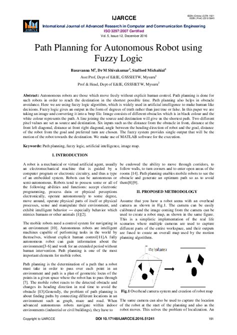 Pdf Path Planning For Autonomous Robot Using Fuzzy Logic