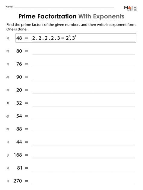 Prime Factorization Worksheet With Exponents Pdf