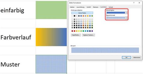 Farbverläufe Und Muster In Excel Hinzufügen Pcs Campus
