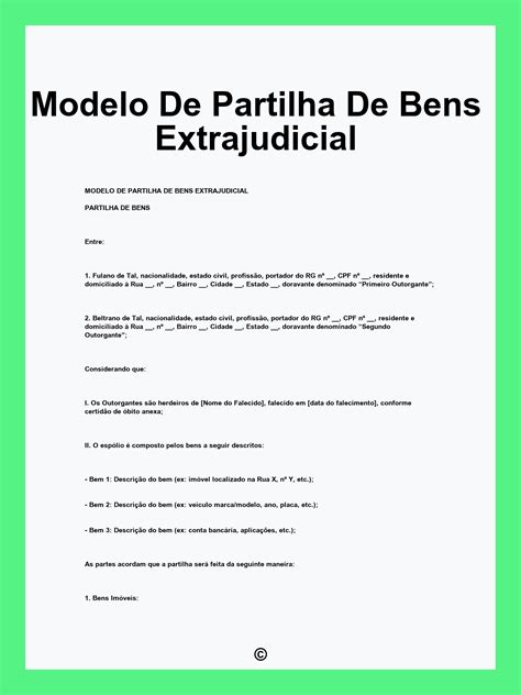 Modelo De Partilha De Bens Extrajudicial