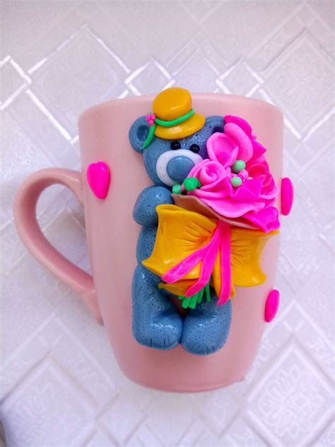 Чашка с мишкой Тедди из полимерной глины. Цена 350 гр Mugs, Tableware ...