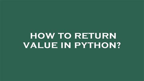 how to return value in python youtube