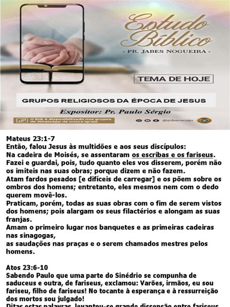Grupos Religiosos Da Época De Jesus Pdf Fariseus Bíblia