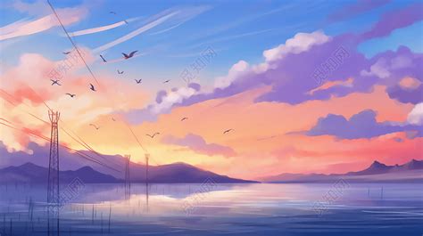梦幻温暖水彩治愈唯美天空云海唯美桌面壁纸落日余晖插画图片素材下载 觅知网
