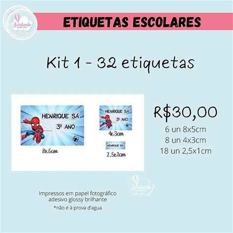 Etiquetas escolares Kit etiquetas Pérola Papelaria embalagens e festas