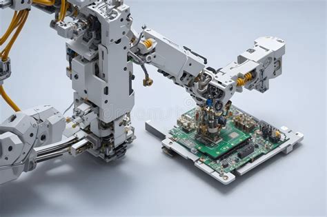 A Robotic Arm Delicately Assembling A Complex Circuit Board Generated By Ai Stock Illustration