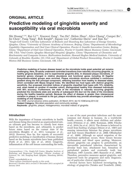 Pdf Predictive Modeling Of Gingivitis Severity And Susceptibility Via Oral Microbiota