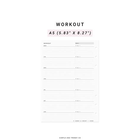 Workout Tracker A Planner Inserts Printable Weekly Workout Plan Workout Log Exercise Tracker