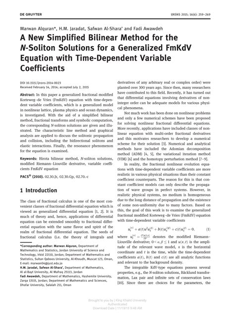 Pdf A New Simplified Bilinear Method For The N Soliton Solutions For A Generalized Fmkdv