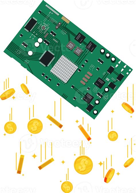 Computer Cpu Chip And Golden Dollar Coins 35717164 Png