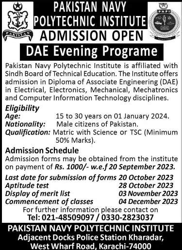 Pakistan Navy Polytechnic Institute Pnpi Karachi Diploam And