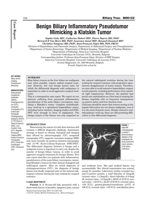 Pdf Benign Biliary Inflammatory Pseudotumor Mimicking A Klatskin Tumor