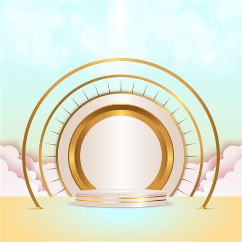 부드러운 색상의 육각 포디움 디스플레이 제품 디자인 프리미엄 벡터