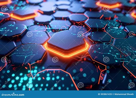 A Visual Marvel Hexagonal Cubes Glow In A Hi Tech Cyberspace Stock