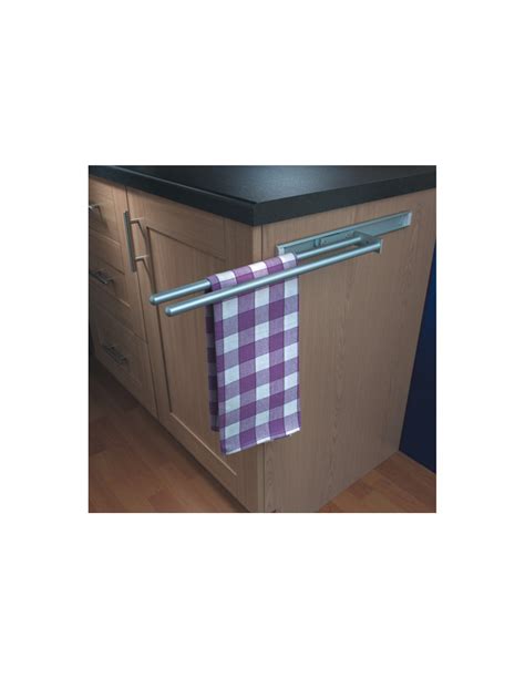 Telescopic Pull Out Towel Rail 2 Rails Silver Aluminium Perfect Kitchen
