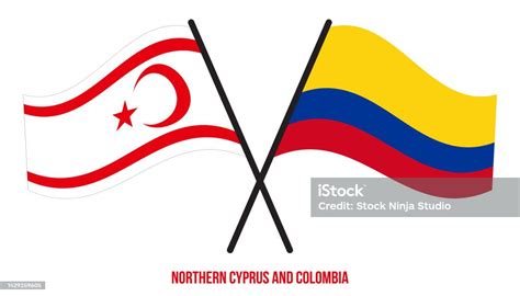 북부 키프로스와 콜롬비아 국기가 교차하고 흔들리는 플랫 스타일 공식 비율 올바른 색상 경제에 대한 스톡 벡터 아트 및 기타 이미지 경제 국기 기 Istock
