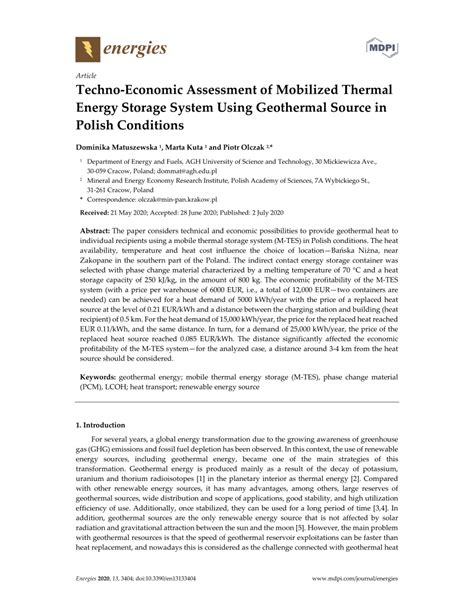 Pdf Techno Economic Assessment Of Mobilized Thermal Energy Storage