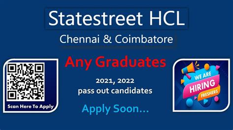 State Street HCL In Tamil Freshers 2021 2022 IT Jobs WFH