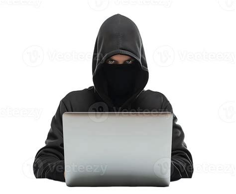 Isolated Hacker On Laptop With Transparent Background PNG