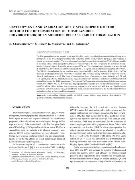 Pdf Development And Validation Of Uv Spectrophotometric Method For Determination Of