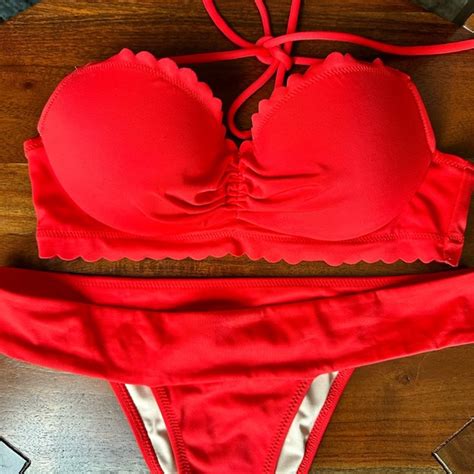 Victorias Secret Swim Victorias Secret Chilli Red Ruffled Bandeau