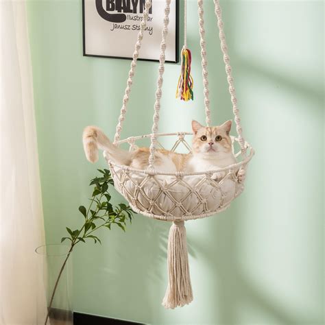 MEWOOFUN Cat Hammock Hanging Macrame Bed Handwoven Cat Swing Bed
