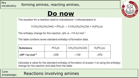 A Level Chemistry Amines Lessons 1 And 2 Teaching Resources