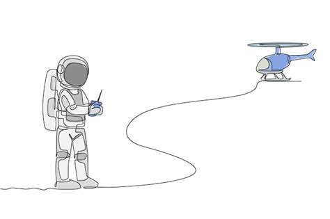 Premium Vector Single Continuous Line Drawing Of Astronaut Playing Helicopter Radio Control In