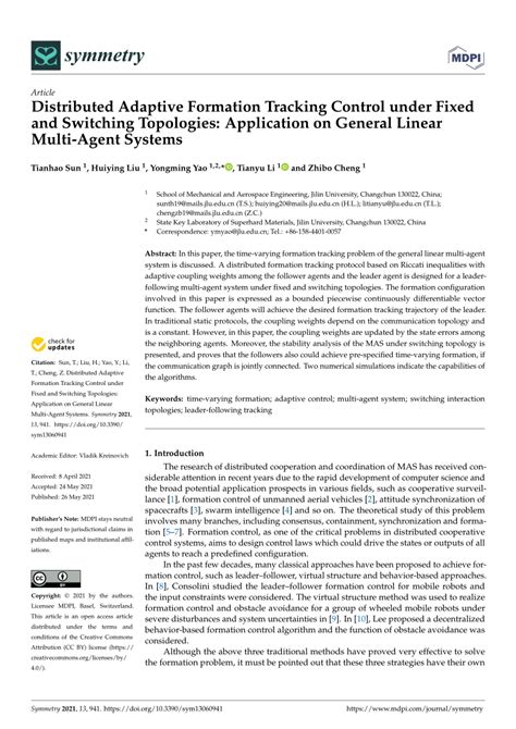 Pdf Distributed Adaptive Formation Tracking Control Under Fixed And