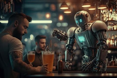 Premium Photo A Robot Bartender Serving Drinks To Customers At A