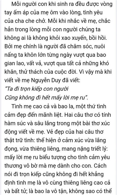 viết đoạn văn khoảng chữ về tình mẫu tử làm nên giá trị nhân văn
