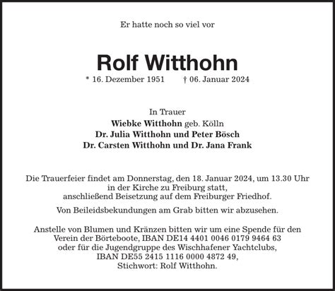 Rolf Witthohn Traueranzeige Stader Tageblatt