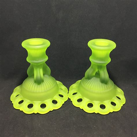 Westmoreland Doric Satin Green Mist Candle Holders Set Of Etsy