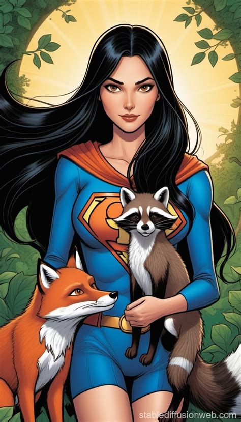 Super Mom With Brown Eyes And Long Black Hair Saving The Day With A Fox