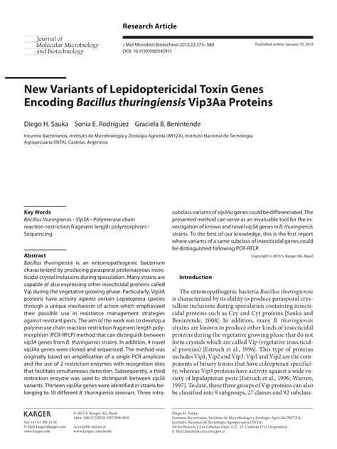 Pdf New Variants Of Lepidoptericidal Toxin Genes Encoding Bacillus