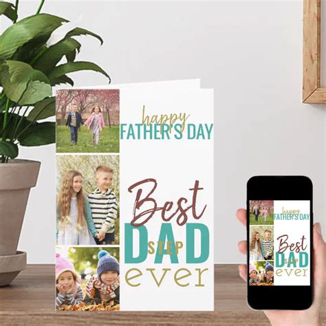Best Stepdad Ever 3 Photo Fathers Day Card Zazzle