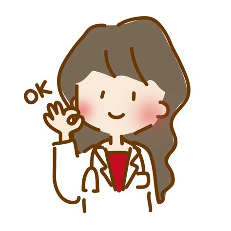 Okサインを出すゆるくて可愛い女性のお医者さんの無料フリーイラスト かわいい手描きの無料素材「てがきっず」保育園・小学校・介護施設に