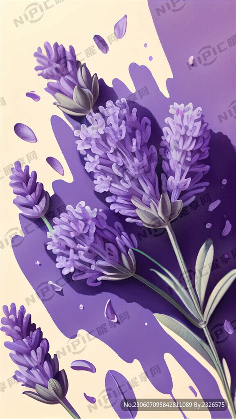 AI创作图细节刻画 沐浴在花瓣里薰衣草 淡紫色背景 明亮清晰nipic 昵图网